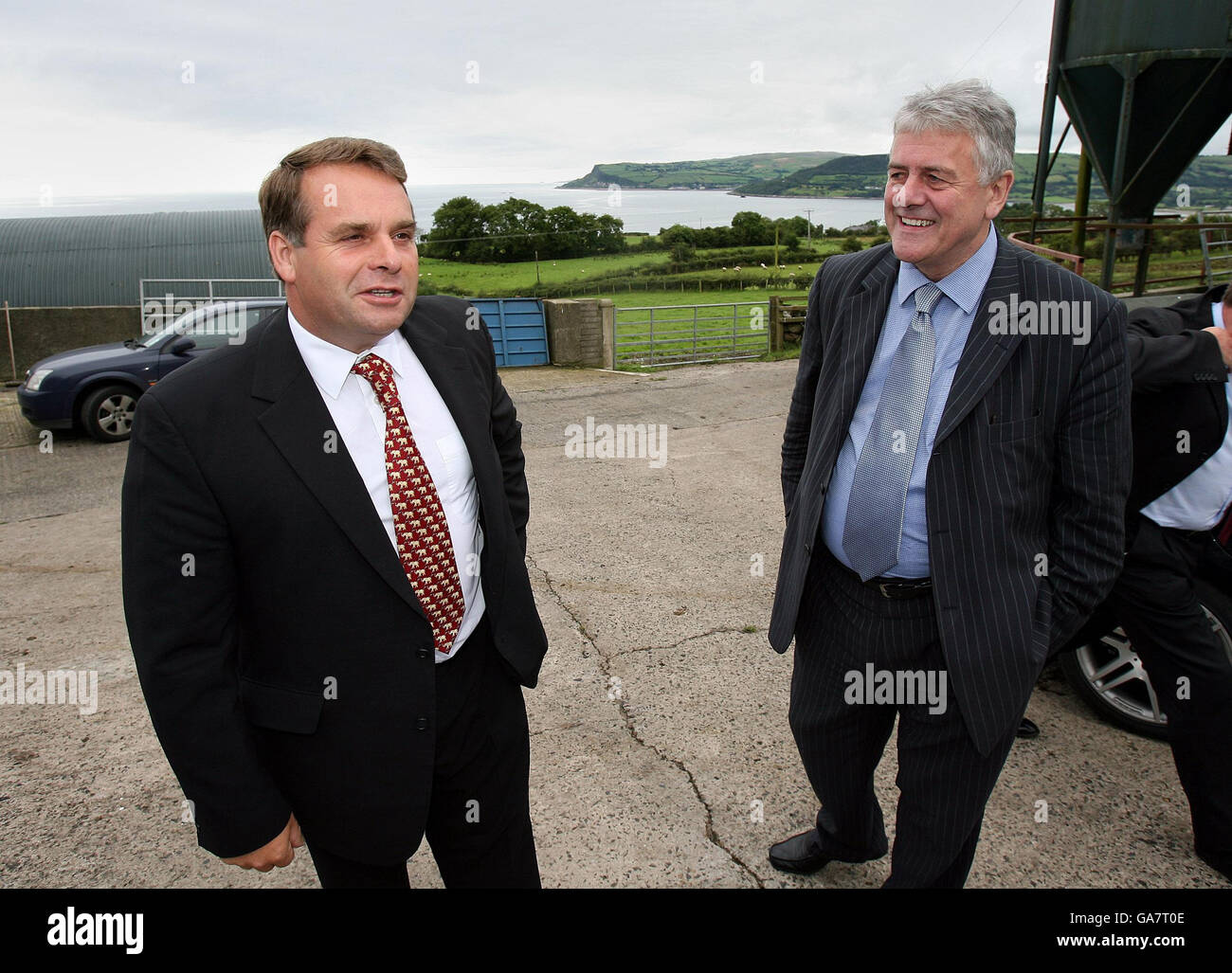 MEP Neil Parish (left) and MEP Jim Nicholson visit a farm in Carnlough ...