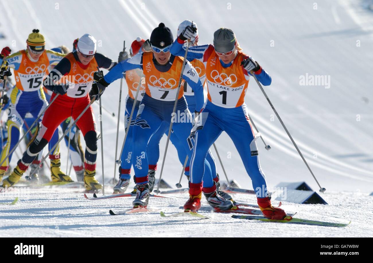 In the early stages of the women's 15km free mass start race Russia's ...