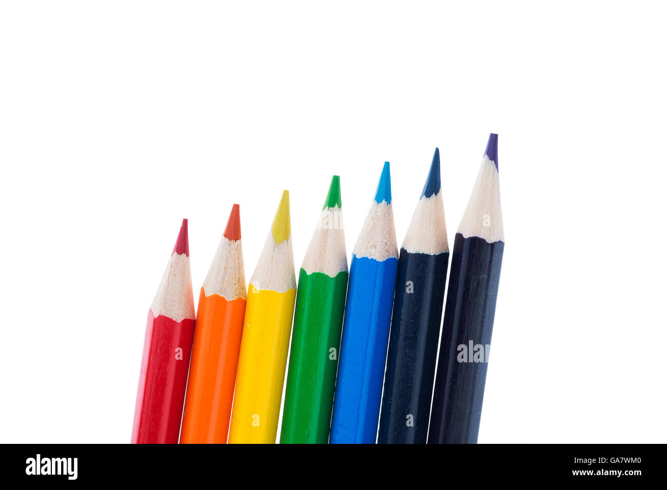 close up of multi coloured pencils on white background Stock Photo - Alamy