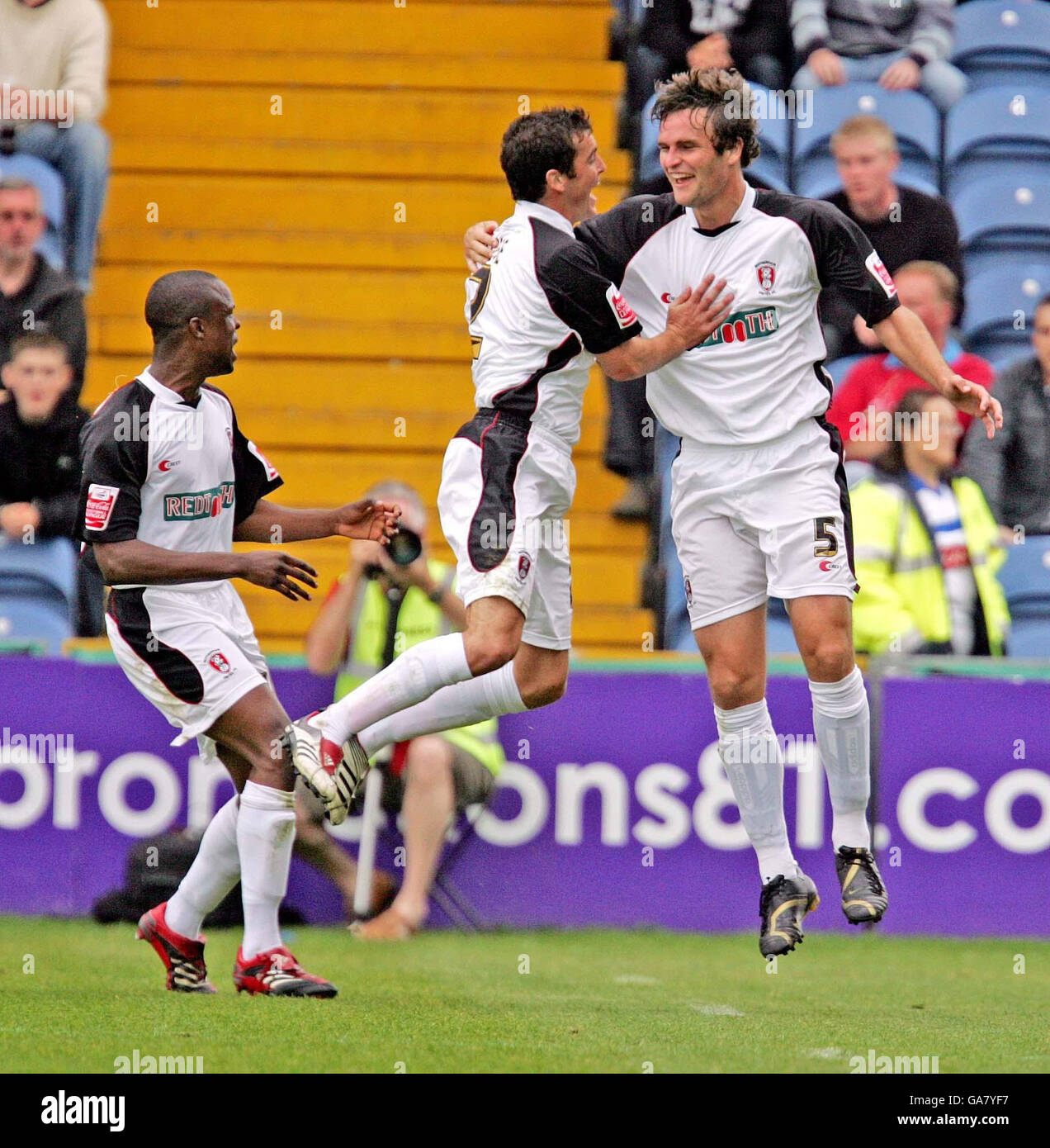Rotherham's Ian Sharps (right) celebrates with team-mate Dale Tonge ...