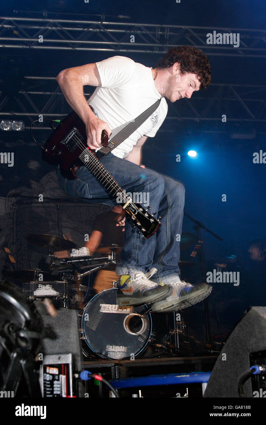 Liam "Rory" Clewlow of Enter Shikari performs on stage at the 2007 ...