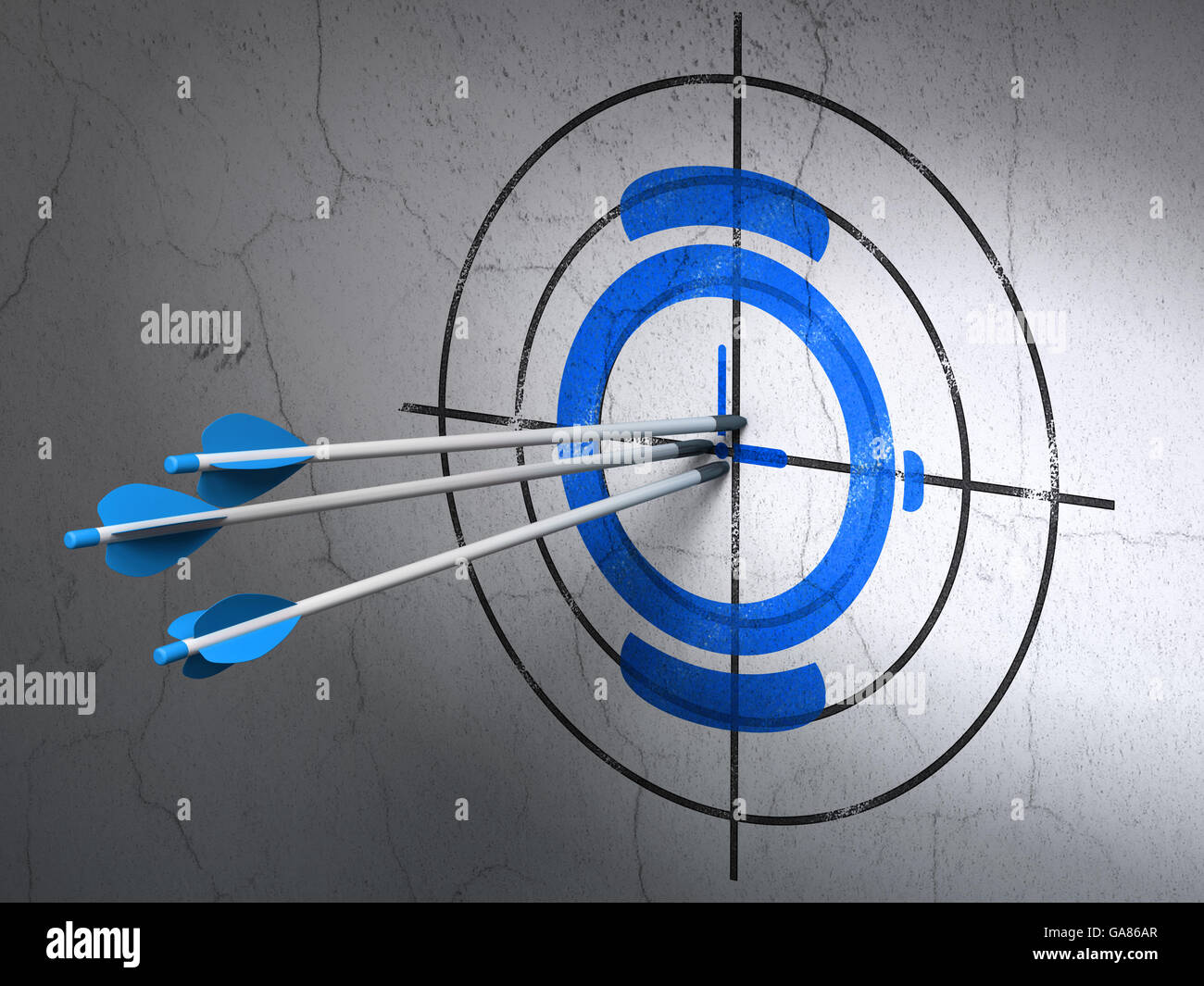 Timeline concept: arrows in Watch target on wall background Stock Photo ...