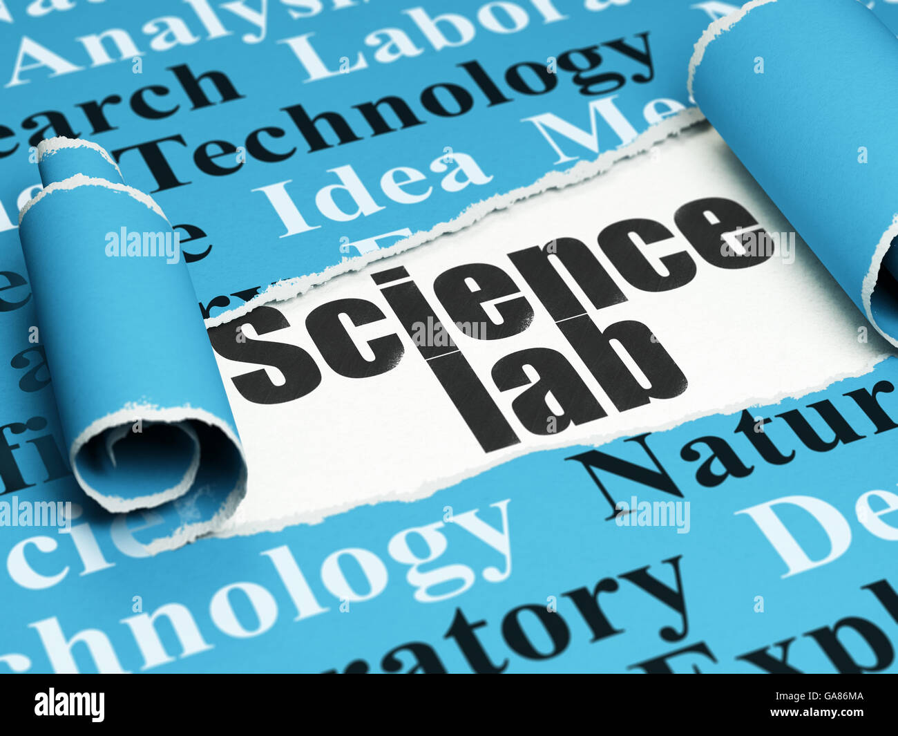 Science concept: black text Science Lab under the piece of torn paper ...