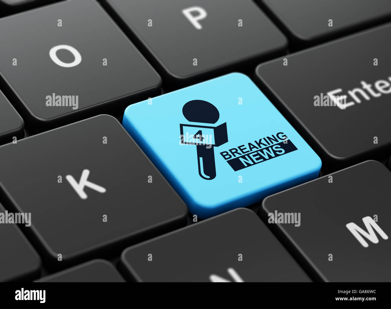 News concept: Breaking News And Microphone on computer keyboard ...