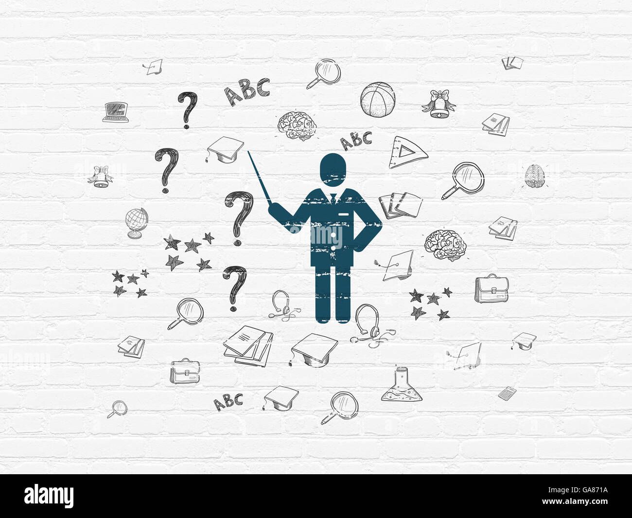 Learning concept: Teacher on wall background Stock Photo - Alamy