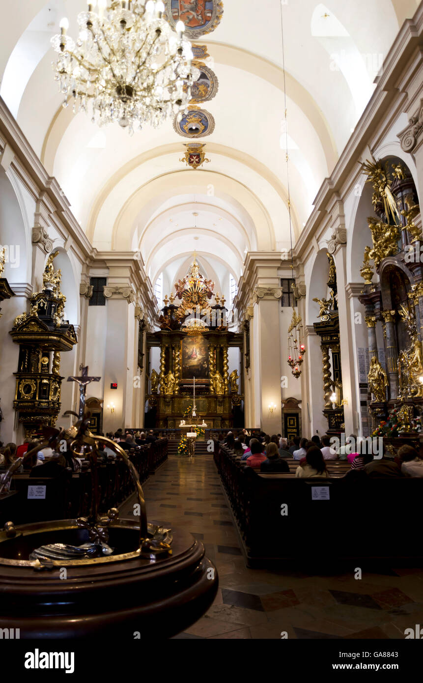 Gilded interior of a Roman Catholic church near the centre of Prague ...
