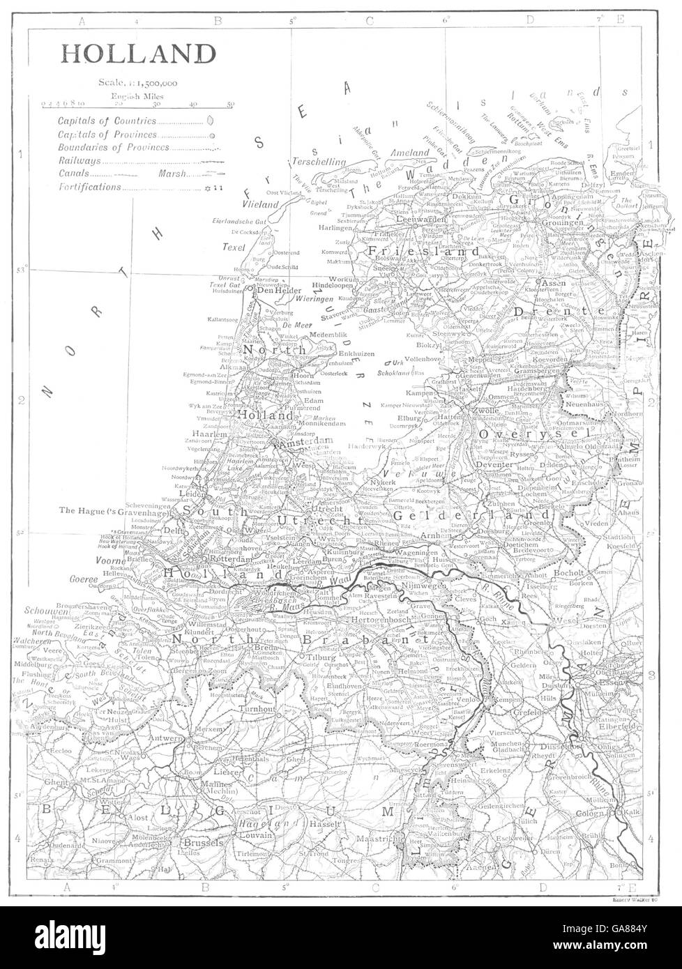 NETHERLANDS: Holland, 1910 antique map Stock Photo - Alamy