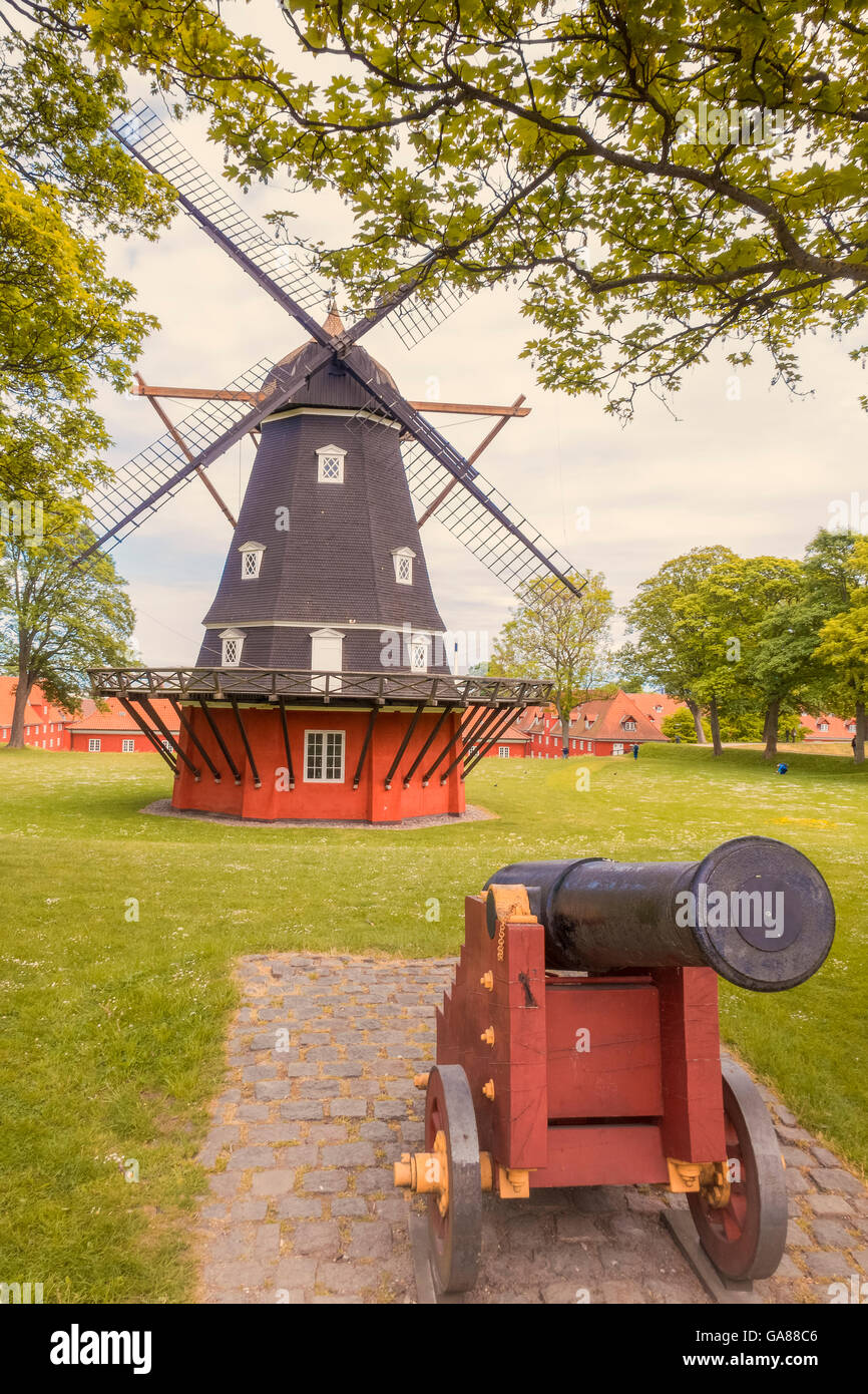 Windmill and Canon At The Kastellet Fortress Copenhagen Denmark Stock ...