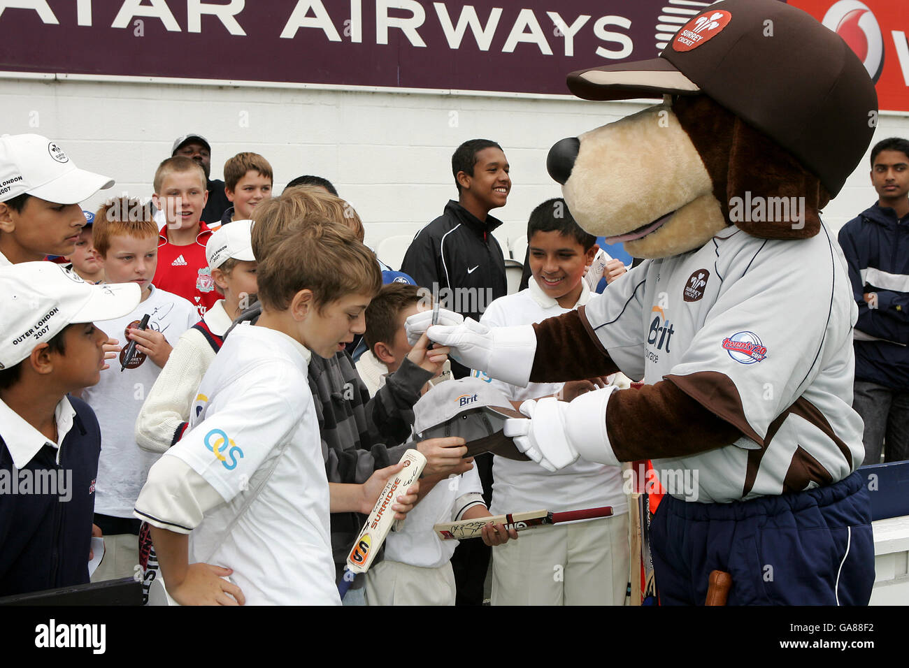 Surrey brown caps mascot kenny kennington signs autographs for fans hi ...