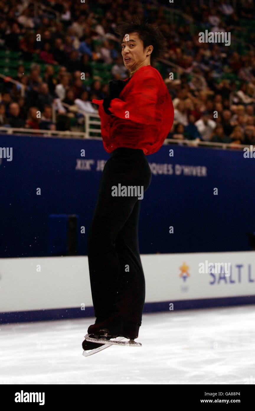 Chinas min zhang in action during his free programme hi-res stock ...