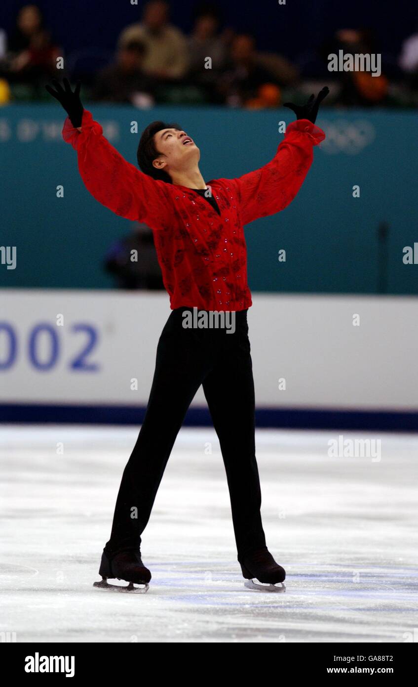 Chinas min zhang in action during his free programme hi-res stock ...