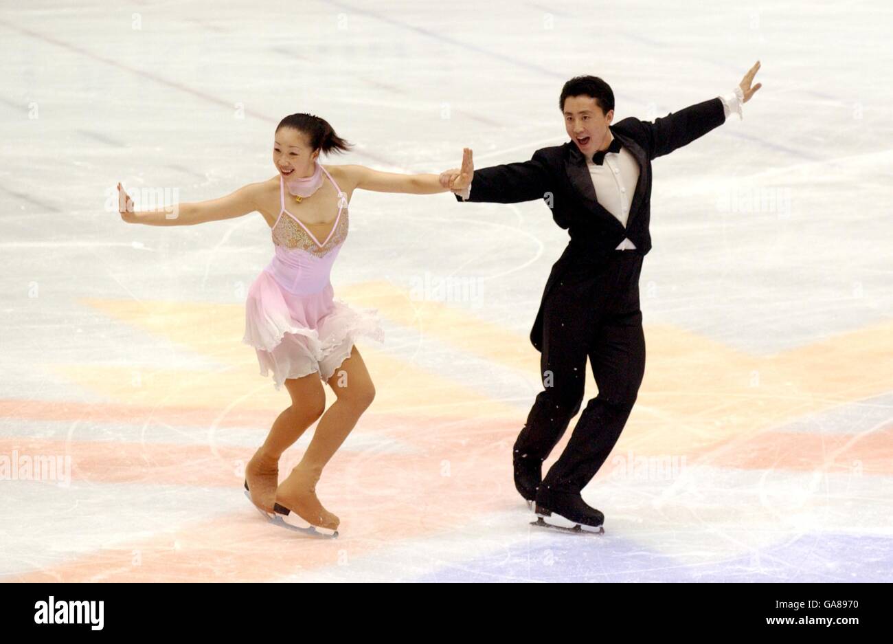 China's Weina Zhang and partner Xianming Cao in action during their ...