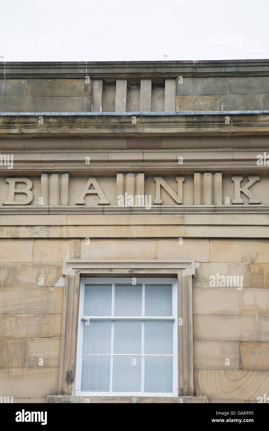 Bank Sign on Stone Facade Stock Photo - Alamy