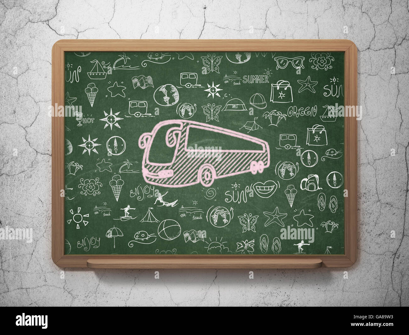 Travel concept: Bus on School board background Stock Photo - Alamy