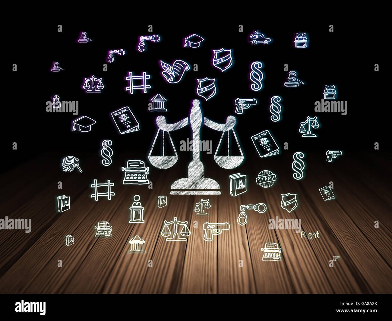 Law concept: Scales in grunge dark room Stock Photo - Alamy