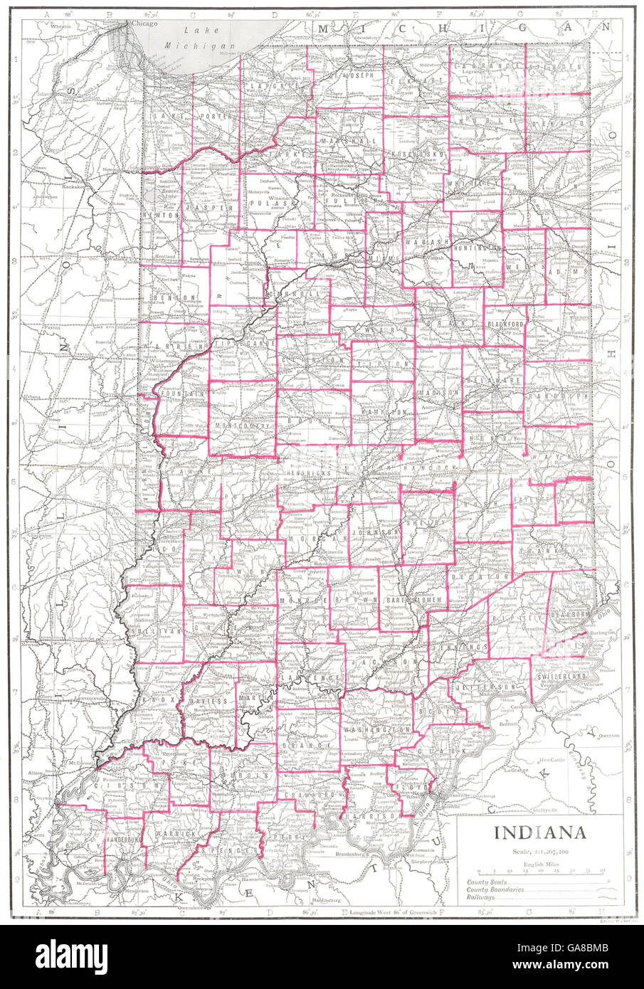 INDIANA: Indiana, 1910 antique map Stock Photo - Alamy