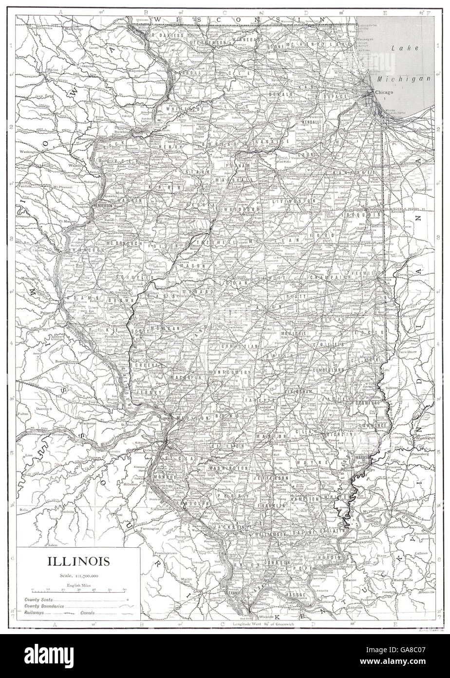Illinois antique map hi-res stock photography and images - Alamy