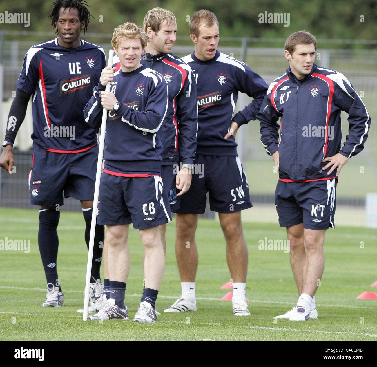 Rangers players during a training session at Murray Park, Glasgow Stock ...