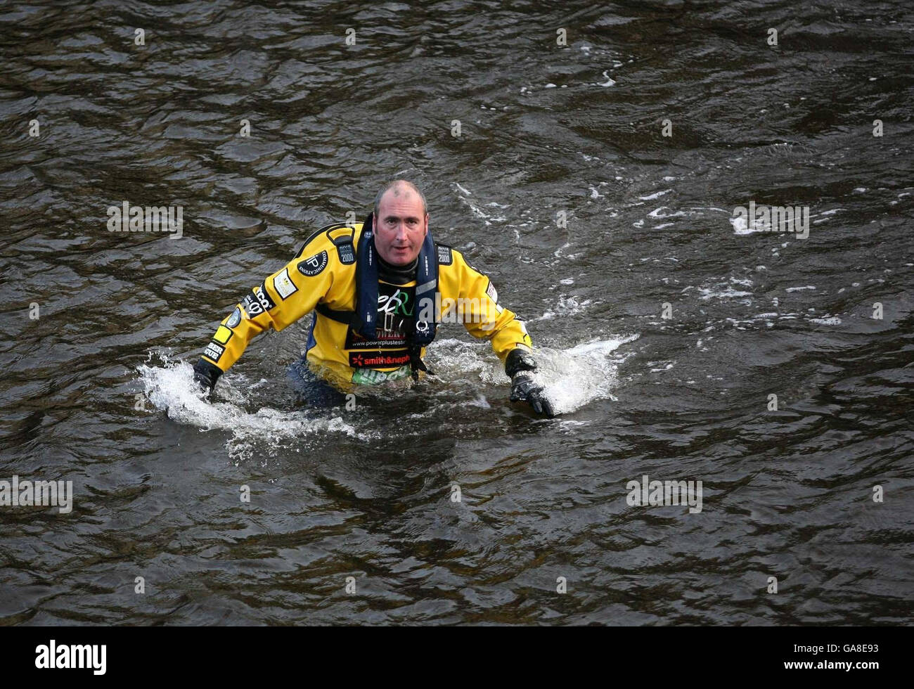 Graham Boanas, 44, from Hull crossing the River Liffey in Dublin ...
