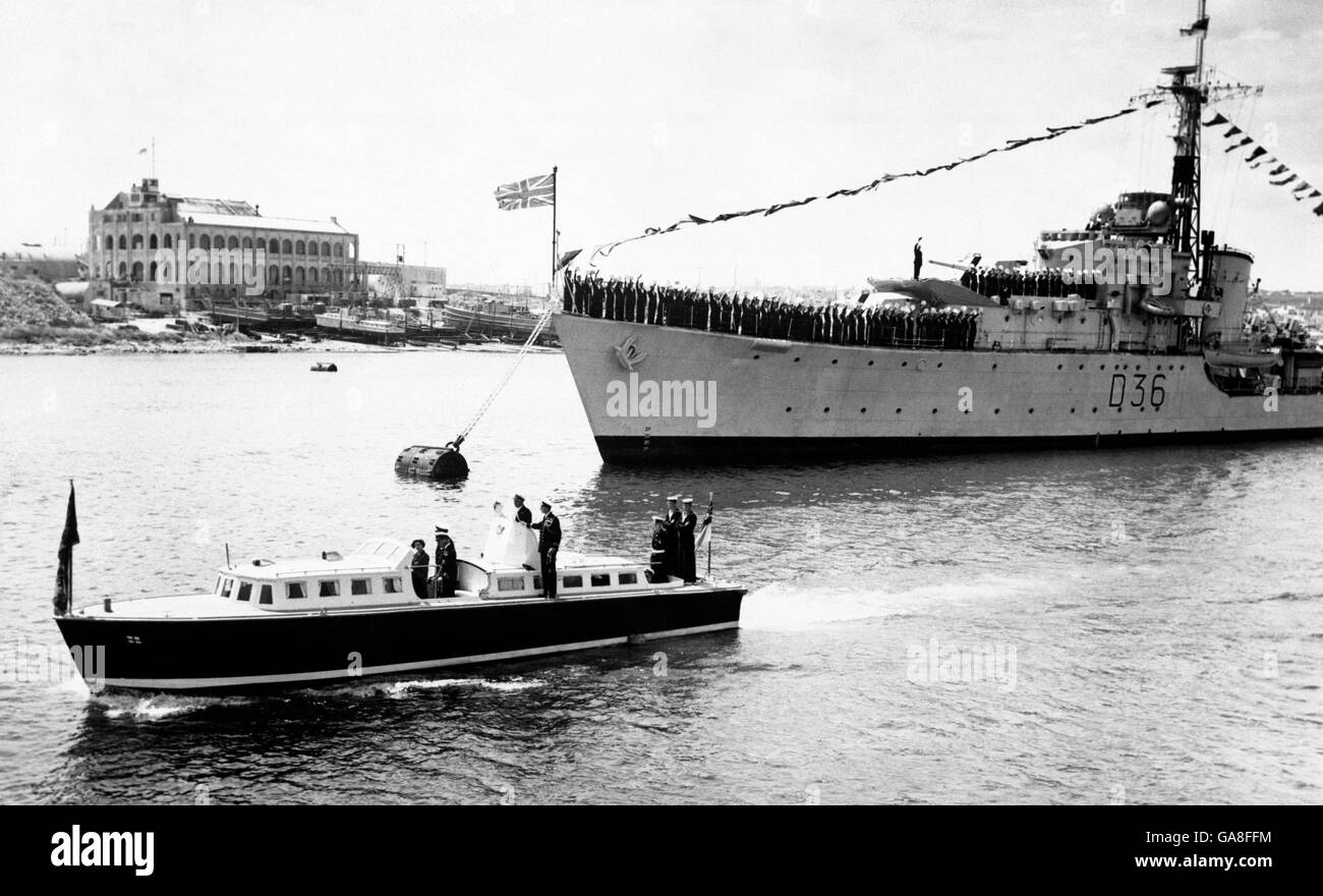 The Royal barge bearing Princess Elizabeth and the Duke of Edinburgh ...