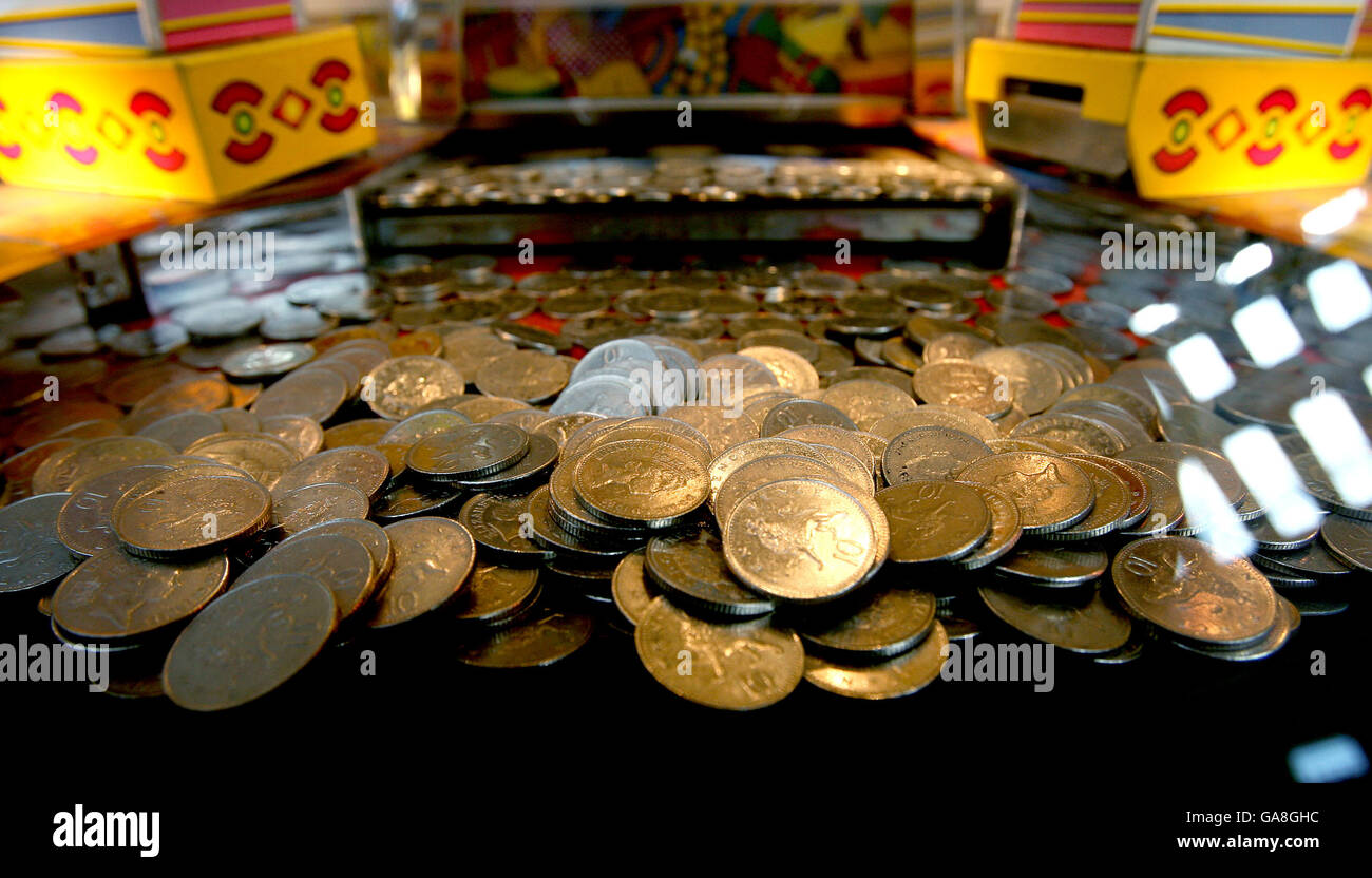 Push penny game in an amusement arcade at Weston-Super-Mare in Somerset ...