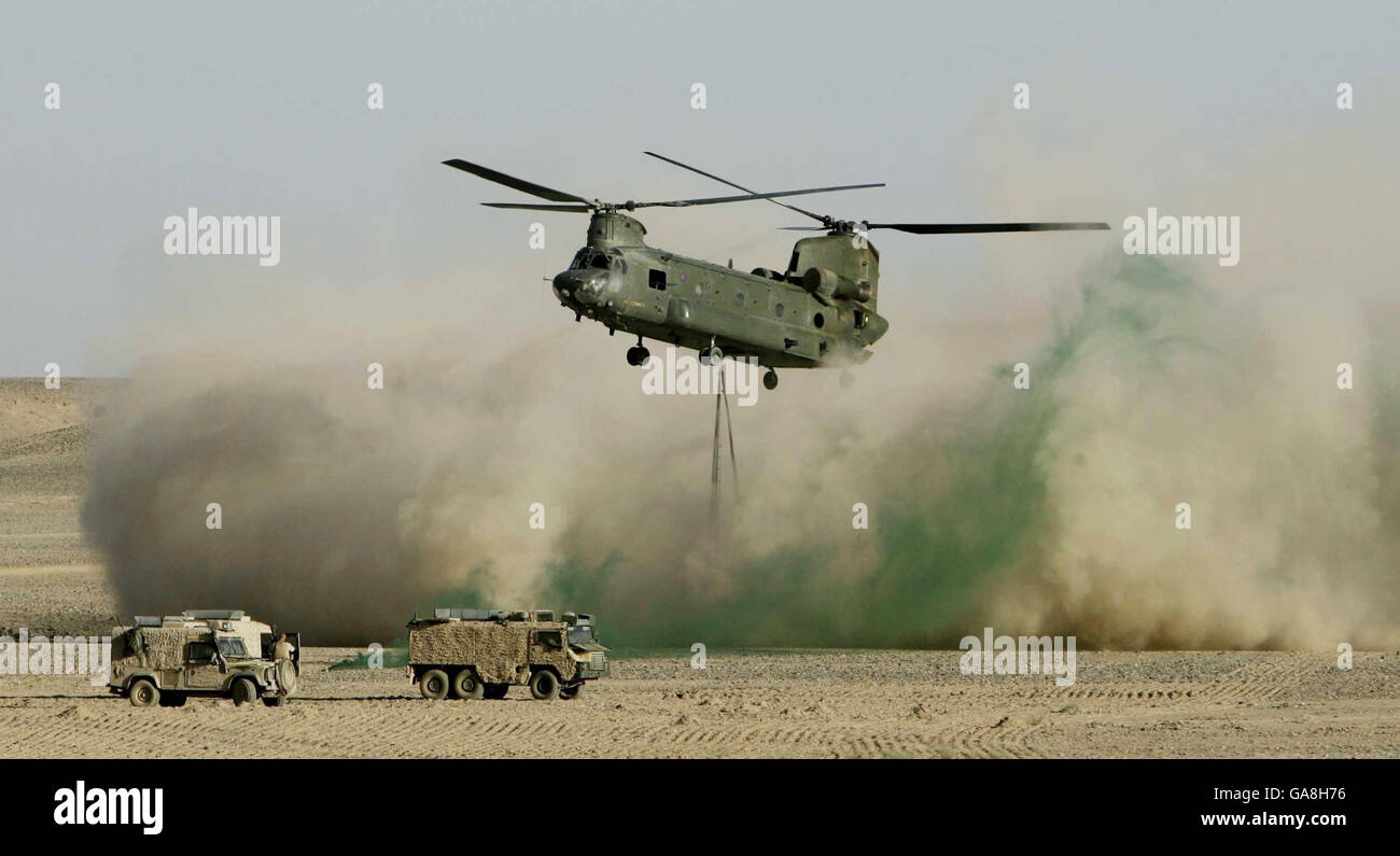 A Chinnock helicopter brings in ammo to Camp Sandford where the ...