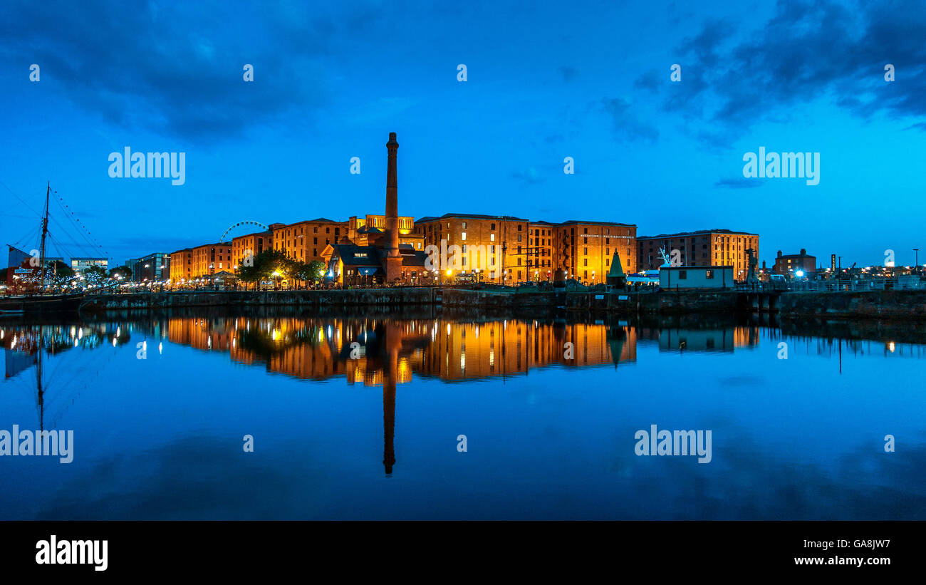 Albert Dock at Night Dusk View across Canning Dock Liverpool England UK ...