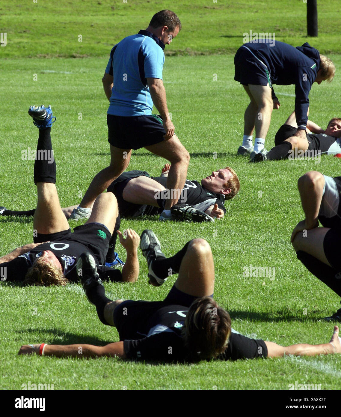 Ireland's Paul O'Connell (centre) works with a coach during a training ...