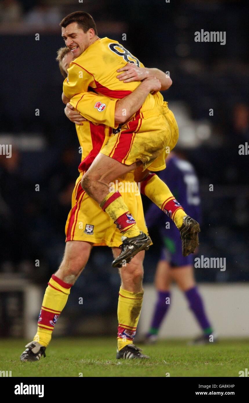 Pat McGinlay of Ayr United celebrates reaching the final of the CIS ...