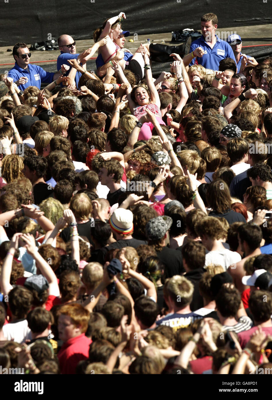 A crowd surfer at the 2007 Carling Reading Festival in Reading ...