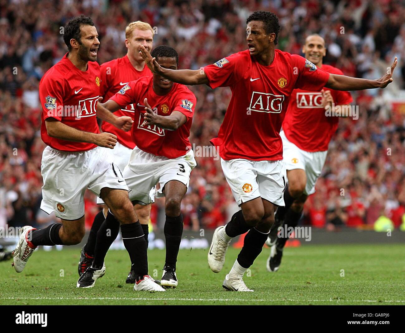 Manchester United's Luis Nani (right from centre) celebrates with his ...