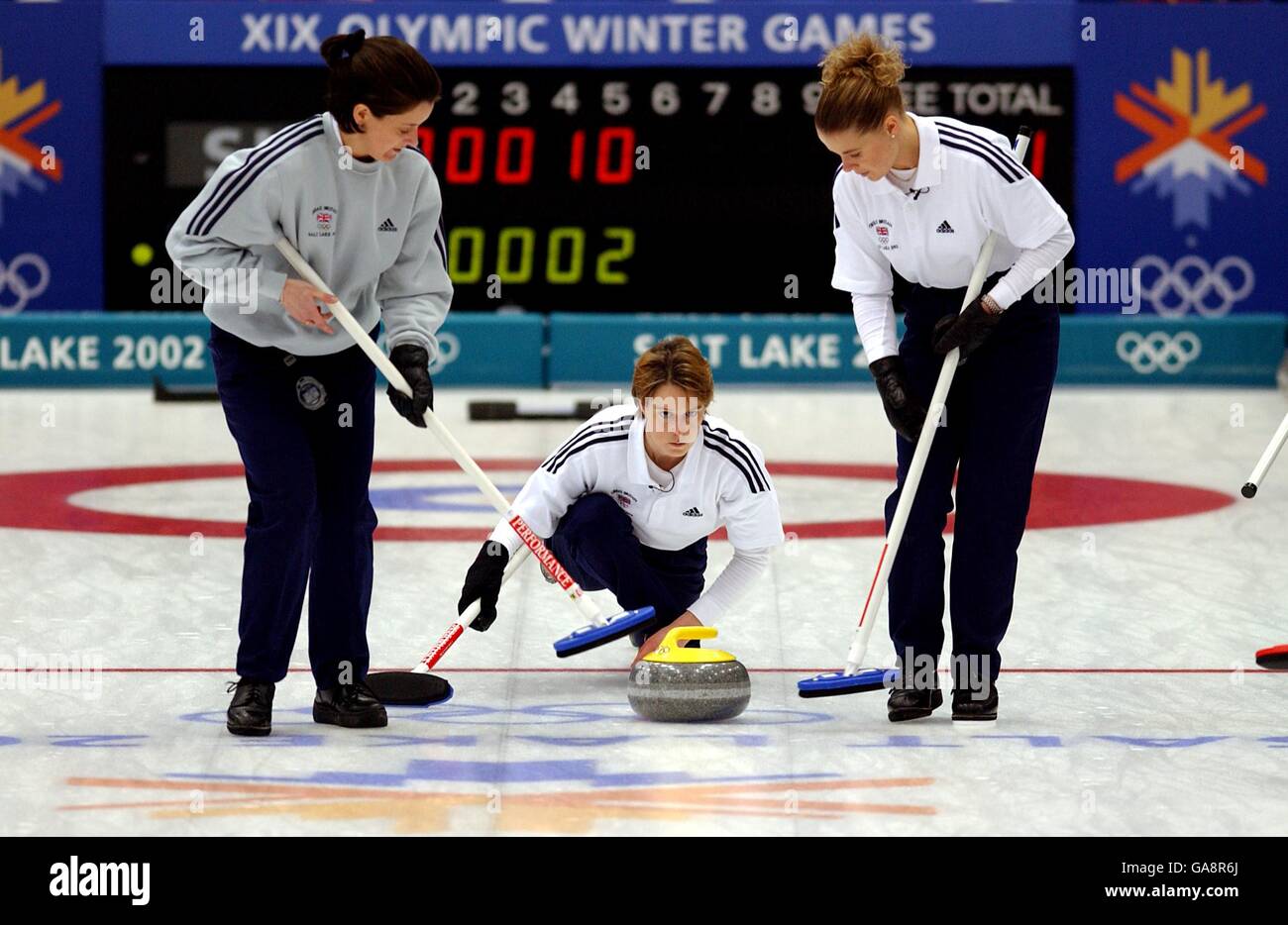 Great Britain's Janice Rankin watches as teammates Debbie Knox (l) and ...
