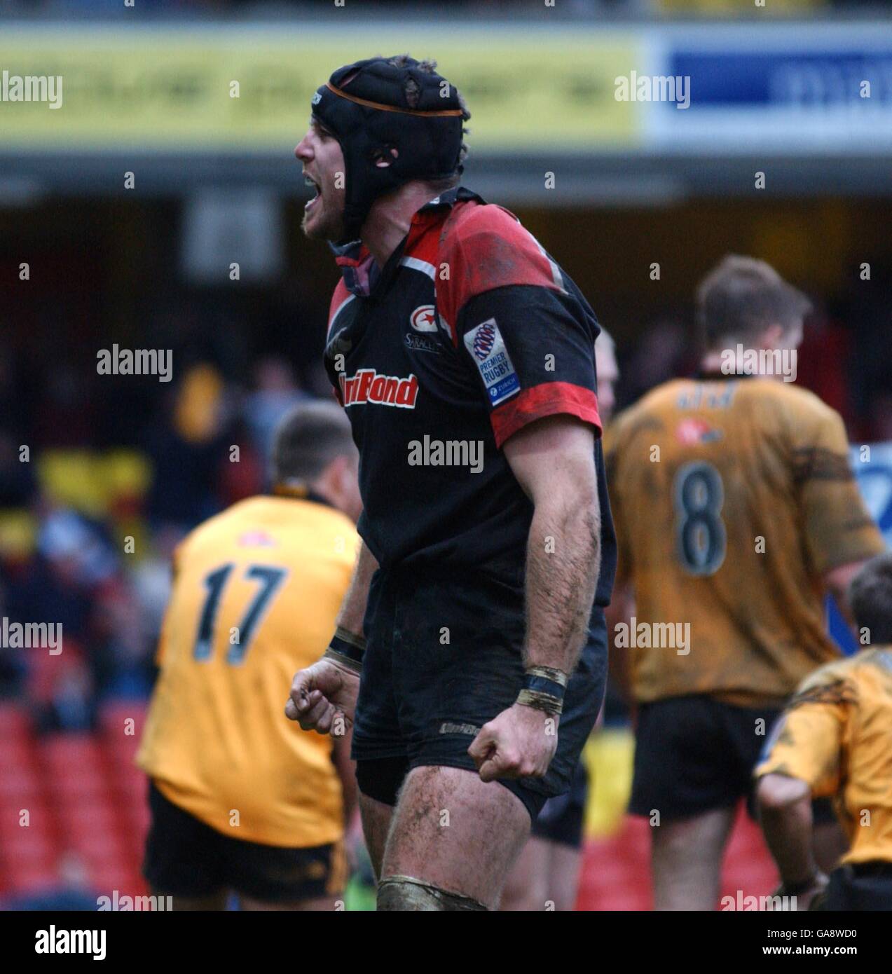 Saracens kris chesney celebrates his try against bath hi-res stock ...