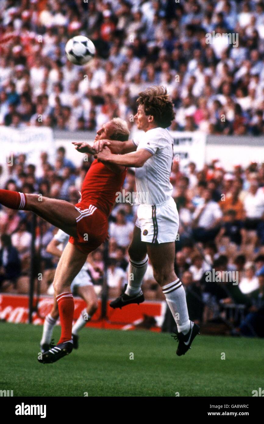 Aston villas ken mcnaught heads clear during munich attack hi-res stock ...