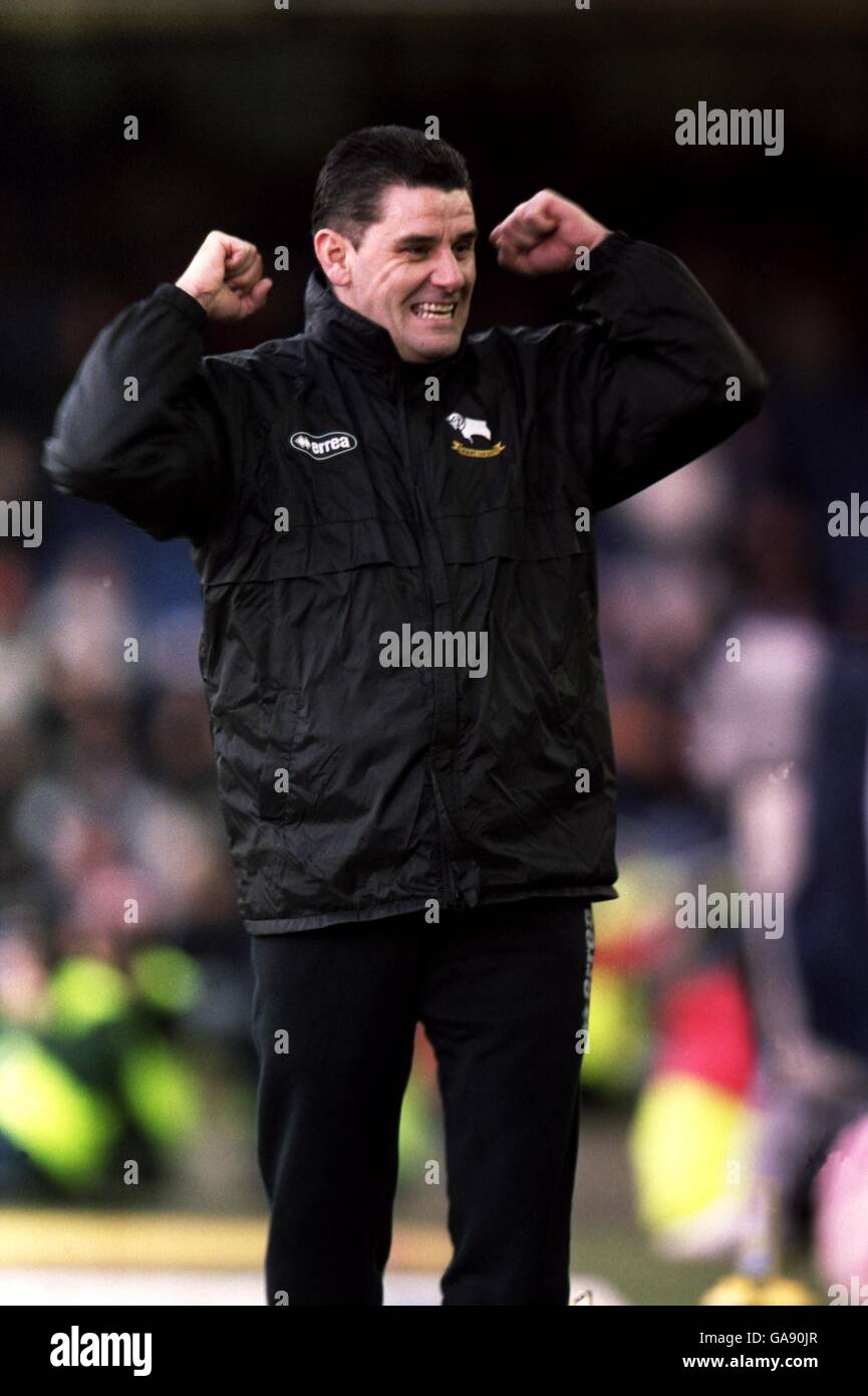 Derby County's manager John Gregory celebrates at the end of the game ...