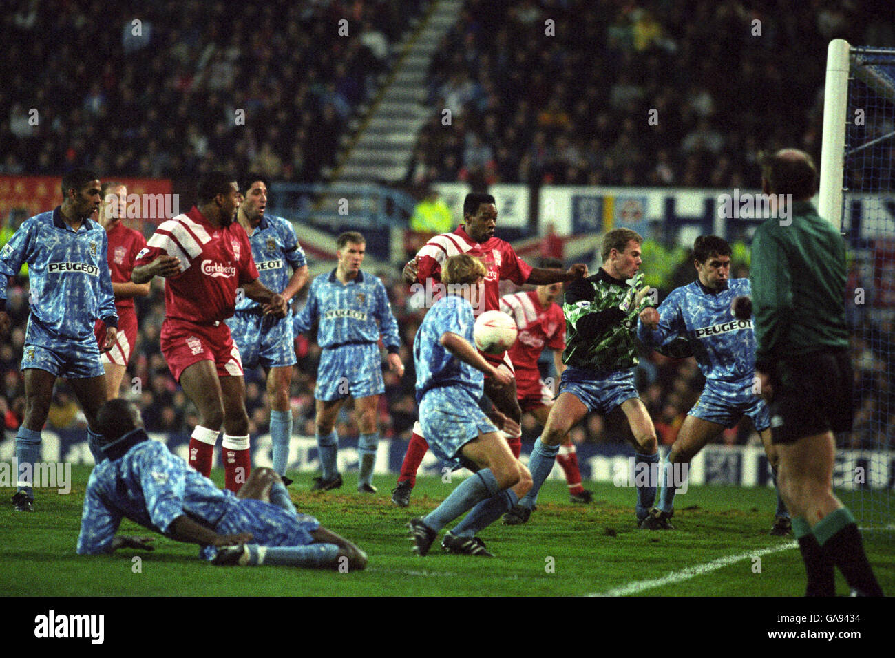 Soccer - Coventry City v Liverpool - Highfield Road. GOAL MOUTH ...