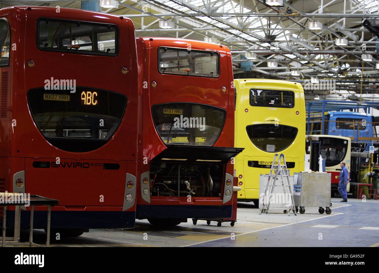 A general view of the production line at Alexander Dennis bus Factory ...