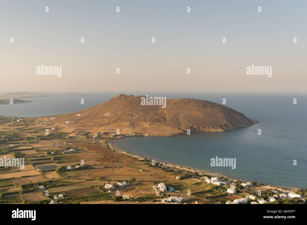 Beautiful scenic in Paros island in Greece. View of peninsula from top ...