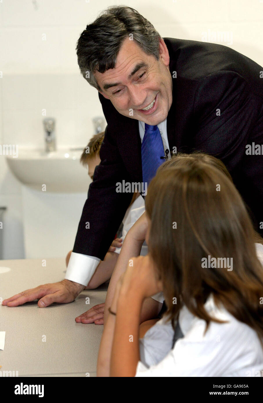 Britain's Prime Minister, Gordon Brown smiles as he meets year eight ...