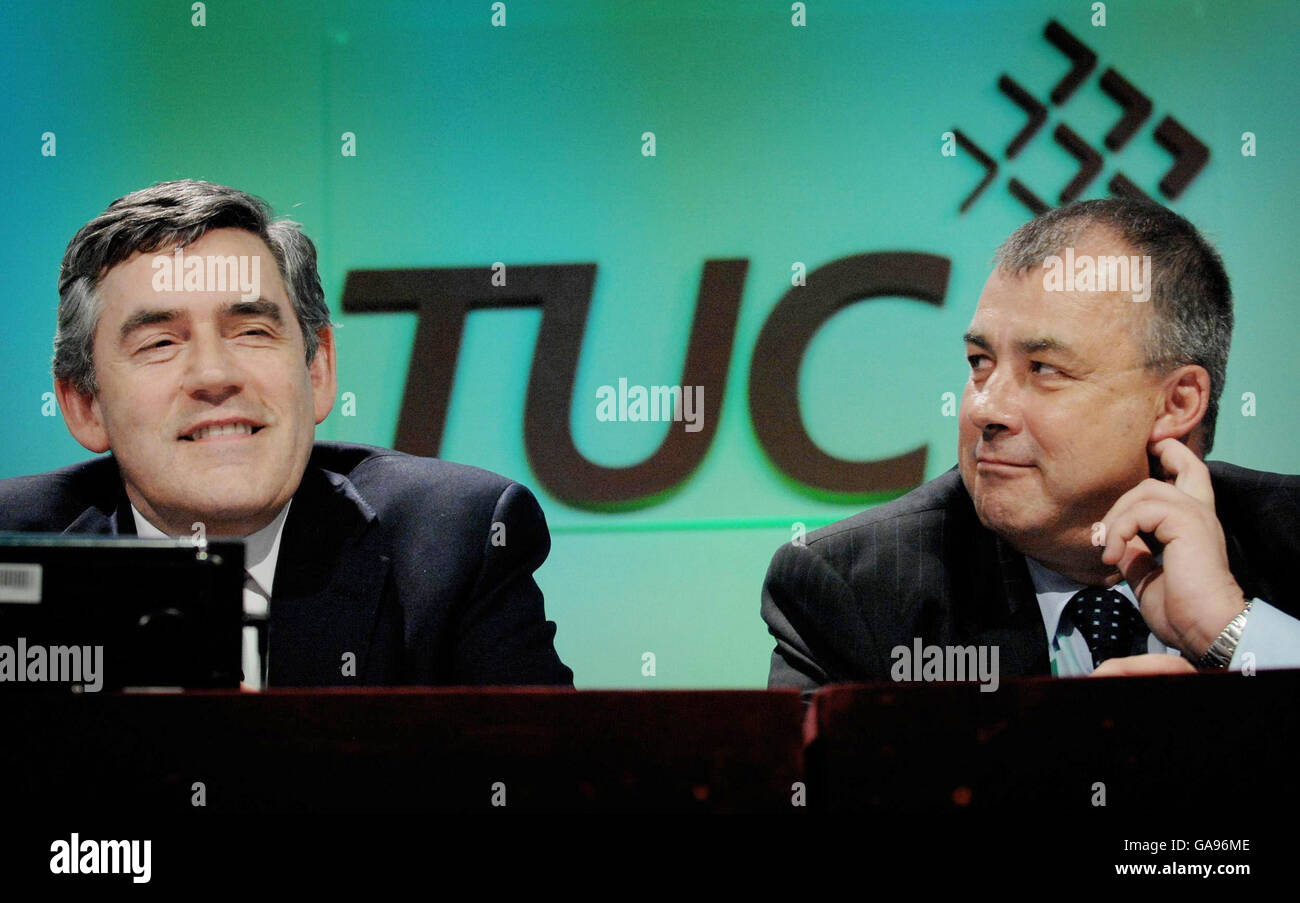 British Prime Minister Gordon Brown (left) with TUC General Secretary ...