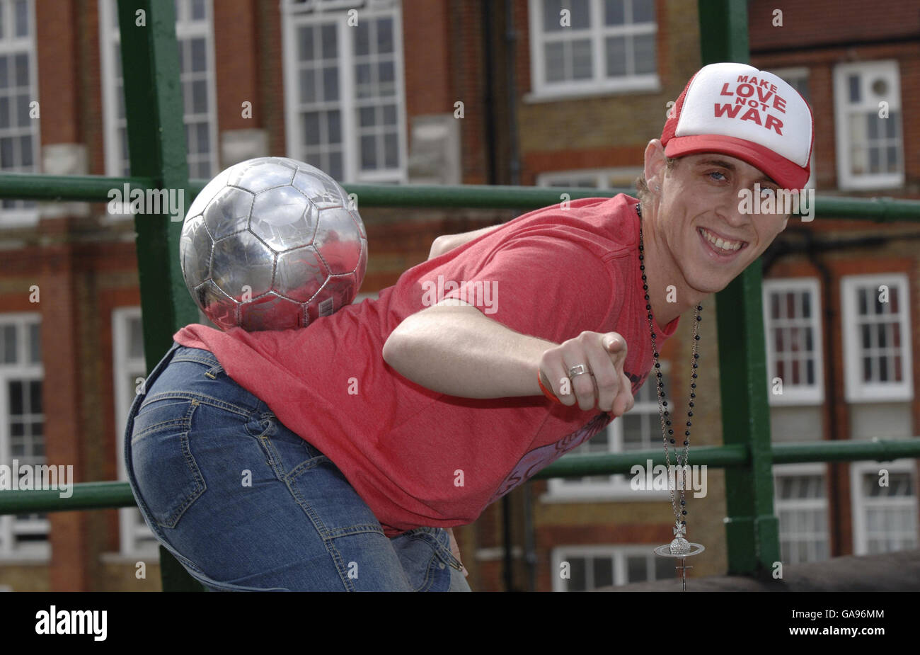 Mikey from Liverpool, shows off his football skills, during a photo ...