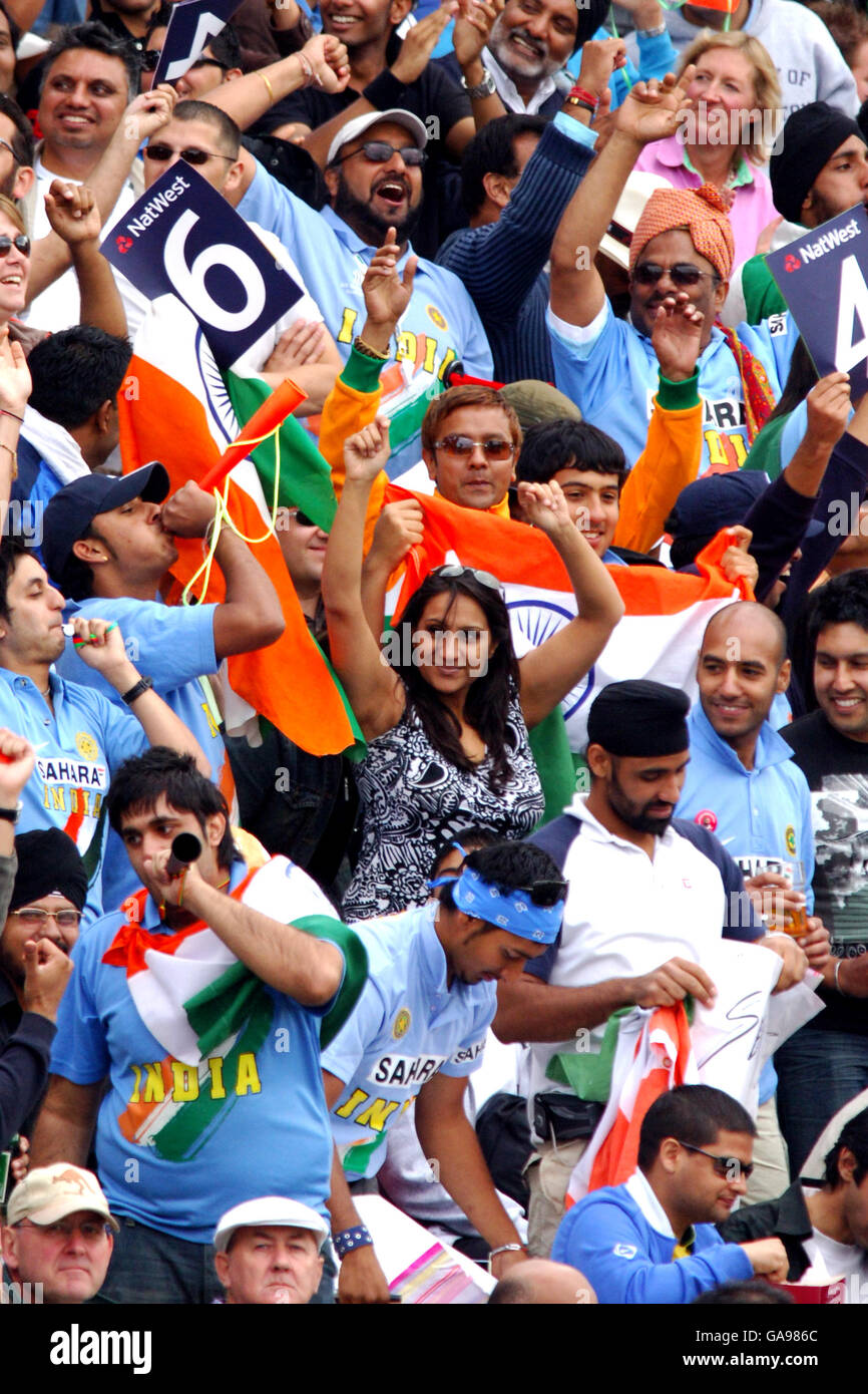 India fans cheer on their team from the stands hi-res stock photography ...
