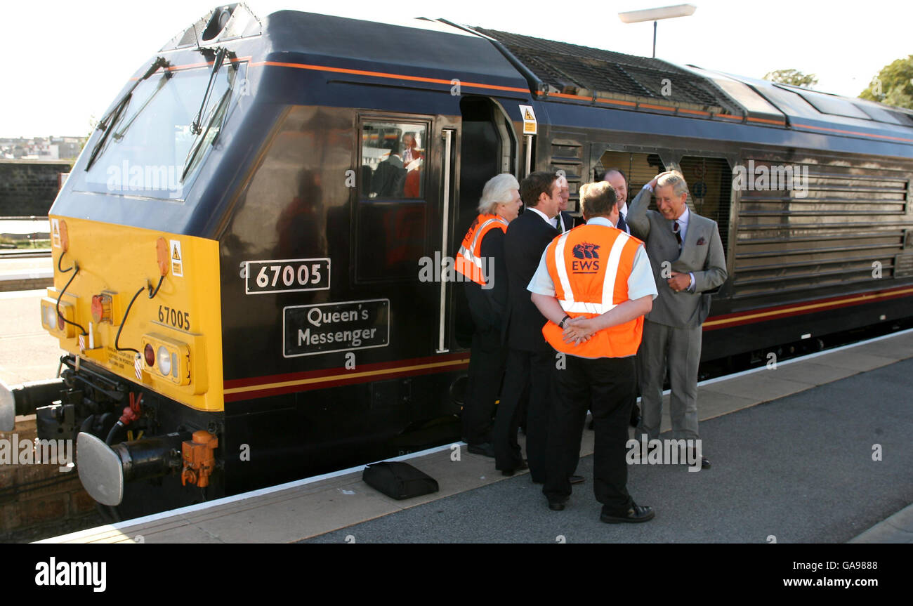 Charles tests out eco-friendly train Stock Photo - Alamy