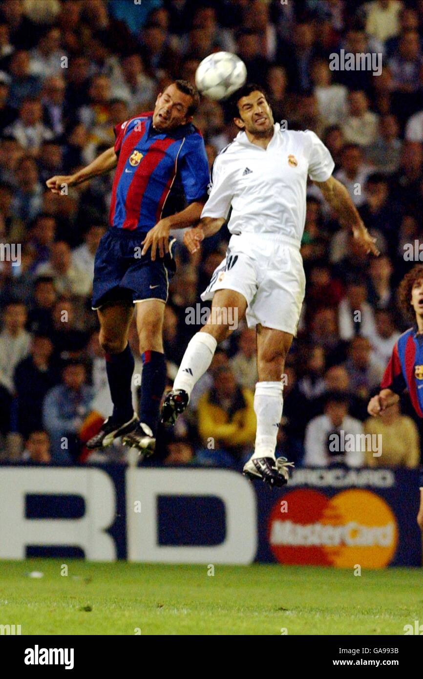 Barcelonas phillip cocu and luis figo battle for the ball hi-res stock ...