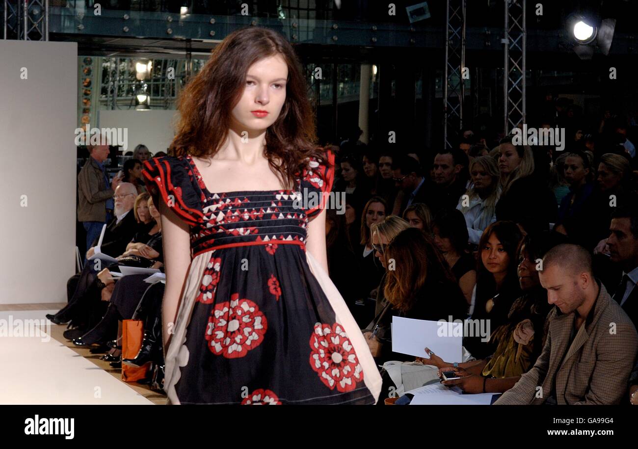 London Fashion Week - Nicole Farhi Show. A model wears a creation by ...