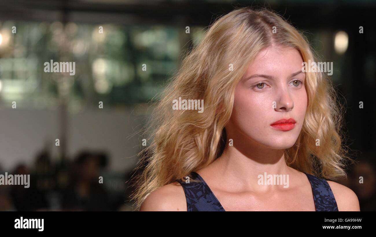 London Fashion Week - Nicole Farhi Show. A model wears a creation by ...