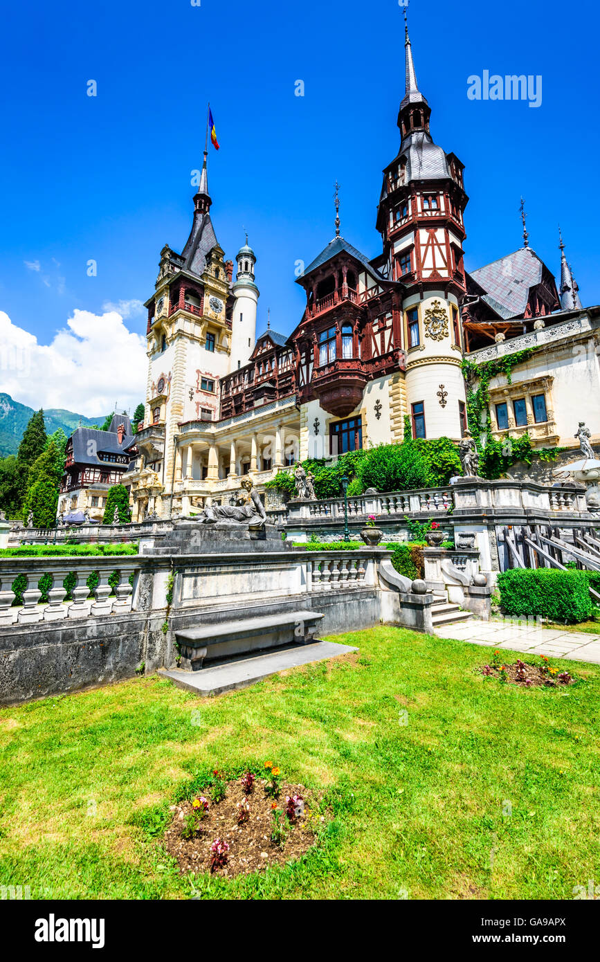 Peles Castle, Romania. Beautiful famous royal residence with ornamental ...
