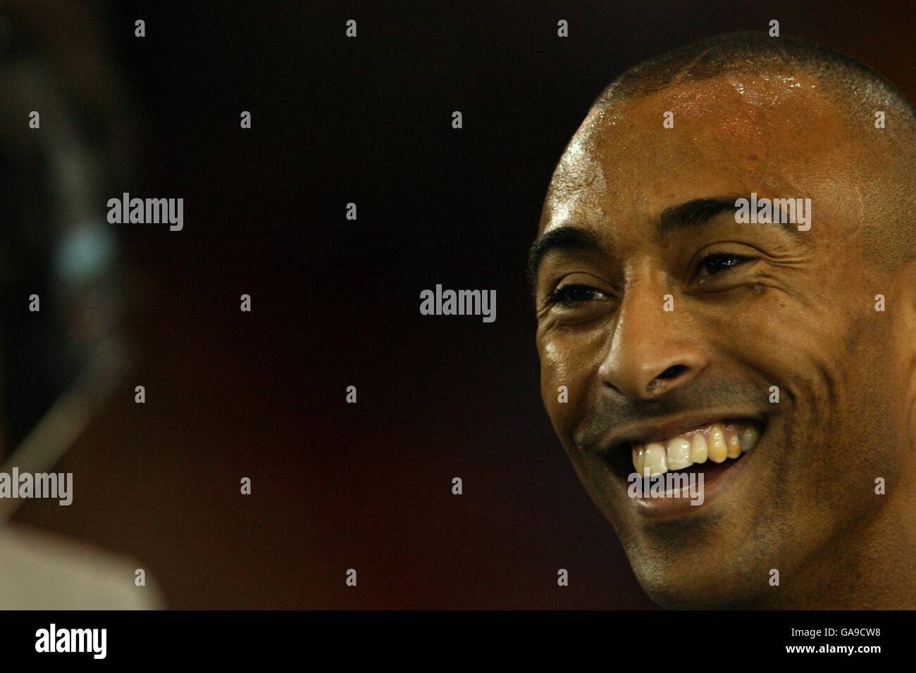 Great britains colin jackson after his 60m hurdles race hi-res stock ...
