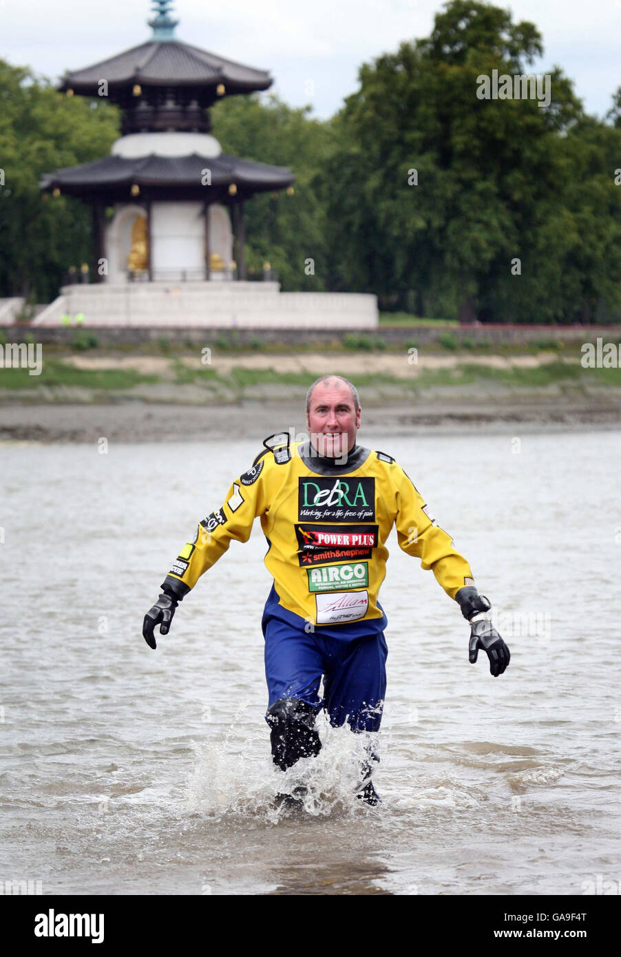Graham Boanas, 44, from Hull, crosses the River Thames unaided and on ...