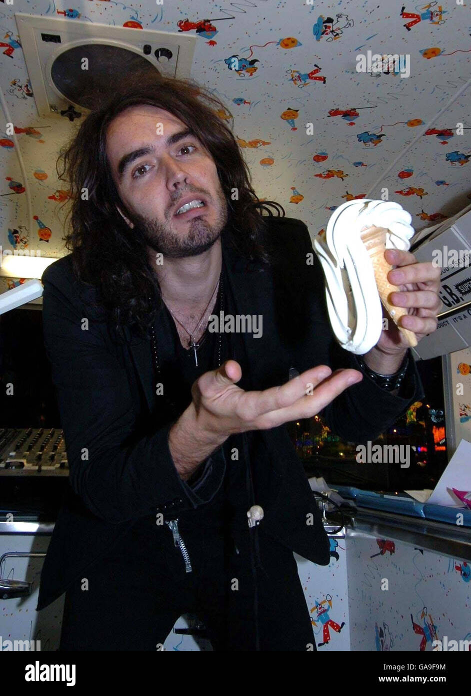 Russell Brand Performs Radio Show in an Ice Cream Van - Blackpool Stock ...